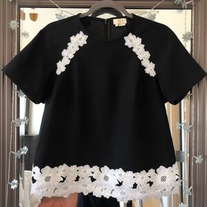 kate spade | Tops | Kate Spade Black White Floral Short Sleeve Blouse ...